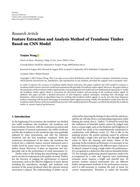 Pdf Feature Extraction And Analysis Method Of Trombone Timbre Based