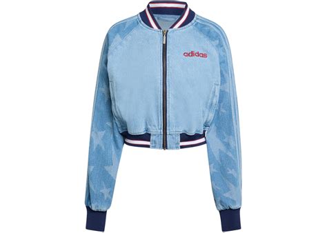 Adidas Womens Superstar Denim Graphic Varsity Bomber Jacket Medium