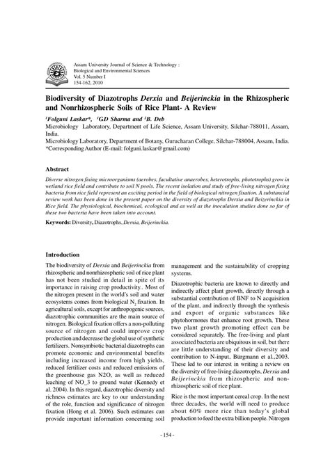 Pdf Biodiversity Of Diazotrophs Derxia And Beijerinckia In The