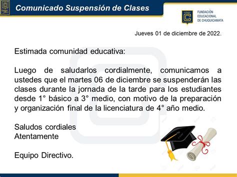 Comunicado Suspensión de Clases Colegio Chuquicamata