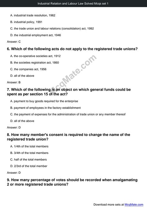 SOLUTION Industrial Relation And Labour Law Solved Mcqs Set 1 Mcqmate