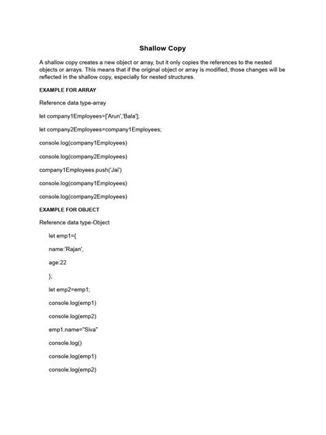 Javascript Shallow Copy Vs Deep Pdf