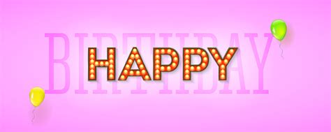 생일 축하합니다 복고풍 문자의 디자인 조명 전구와 비행 풍선 간판 생일 축하 축제 창조적 인 인사말 카드 벡터 일러스트레이션