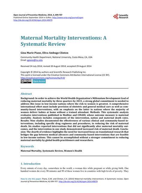 Pdf Maternal Mortality Interventions A Systematic Review