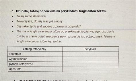 folwark zwierzęcy uzupełnij tabelę odpowiednimi przykładami fragmentów
