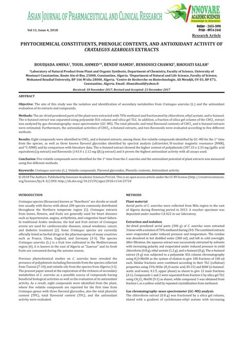 Pdf Phytochemical Constituents Phenolic Contents And Antioxidant