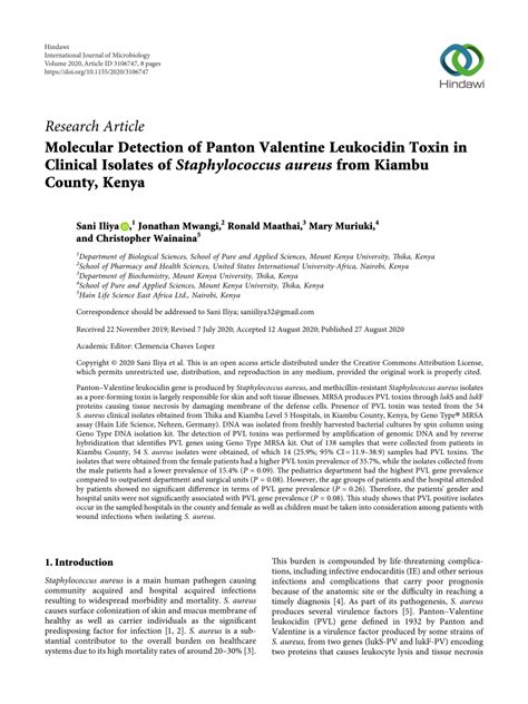 Pdf Molecular Detection Of Panton Valentine Leukocidin Toxin In Clinical Isolates Of