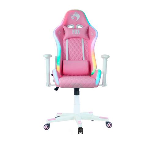 Cadeira Gamer Fox Racer Rgb Rosa Ilumina O Led Branco Em