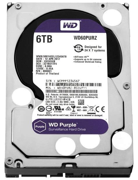 HDD 6000 GB (6 TB) SATA-III Purple (WD60PURZ) купить в Москве | kform.ru