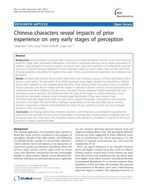 Pdf Chinese Characters Reveal Impacts Of Prior Experience On Very Early Stages Of Perception