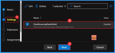 enable or disable clear browsing data on exit policy in ms edge browser