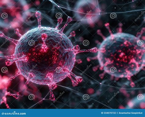 Highly Detailed 3d Visualization Of Virus Particles Featuring Red Spikes Illustrating The