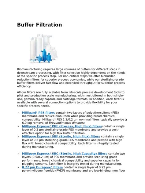 Buffer Filtration Millipore Filters Pdf