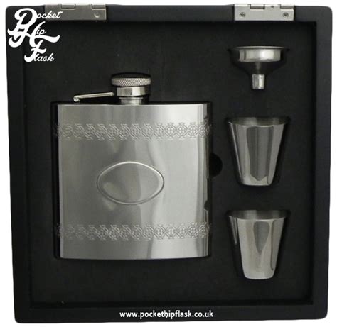 6oz Stainless Steel Hip Flask And Cups T Set Brown Leather Pocket