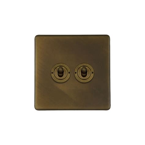 Vintage Brass 2 Gang Intermediate Toggle Switch