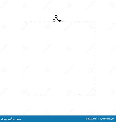 Dot Marks In Crop Square Shape Scissor With Dash Cut Line On White