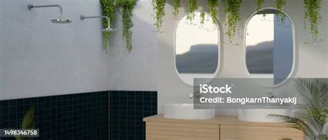 더블 세면대 거울 레인 샤워기 헤드가 있는 아름답고 현대적인 욕실의 인테리어 디자인 0명에 대한 스톡 사진 및 기타 이미지 0명 3차원 형태 개수대 Istock