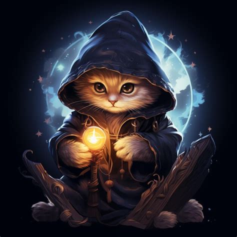 Premium Ai Image Cute Kitten Wizard Magician Sorceror