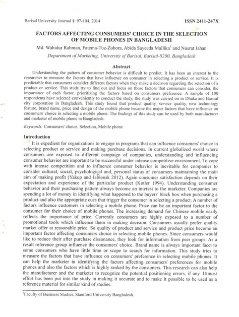Pdf Factors Affecting Consumers Choice In The Selection Of Mobile