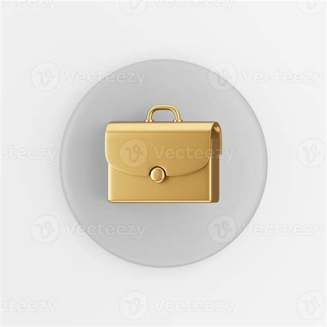 Golden Briefcase Icon 3d Rendering Gray Round Key Button Interface Ui