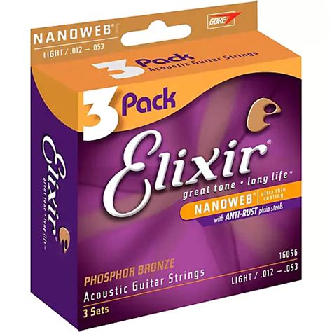 Elixir Elixir Light Nanoweb Phosphor Bronze Acoustic Guitar Strings Guitar Center