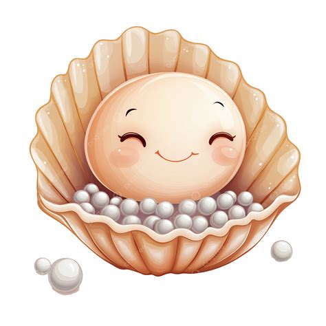 Cute Cartoon Pearl In Shell With Pearls Clipart Cute Cartoon Pearl