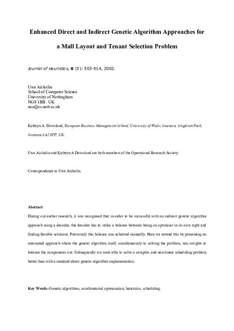 Pdf Enhanced Direct And Indirect Genetic Algorithm Approaches For A
