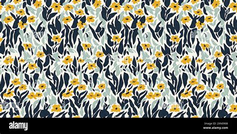 Modern Printed Fabric Flower Block Print Pattern With Linen Texture
