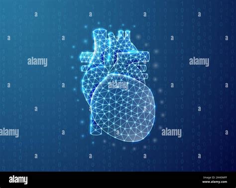 Heart Polygonal Symbol With Binary Code Background Cardiology Concept