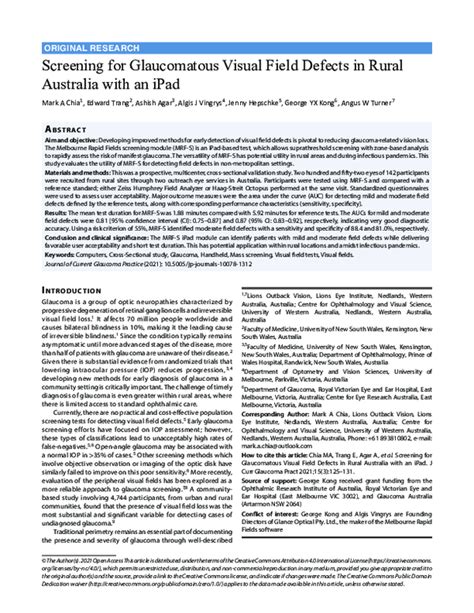 Pdf Screening For Glaucomatous Visual Field Defects In Rural Australia With An Ipad