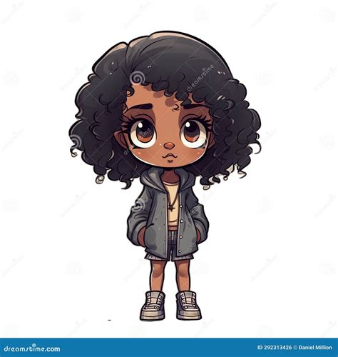 Cute Chibi Black Girl With Yellow Style Clothes Illustration Stock