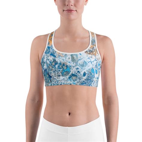 Blue And Gold Galaxy Printed Sports Bra Workout Bra Essentially Savvy