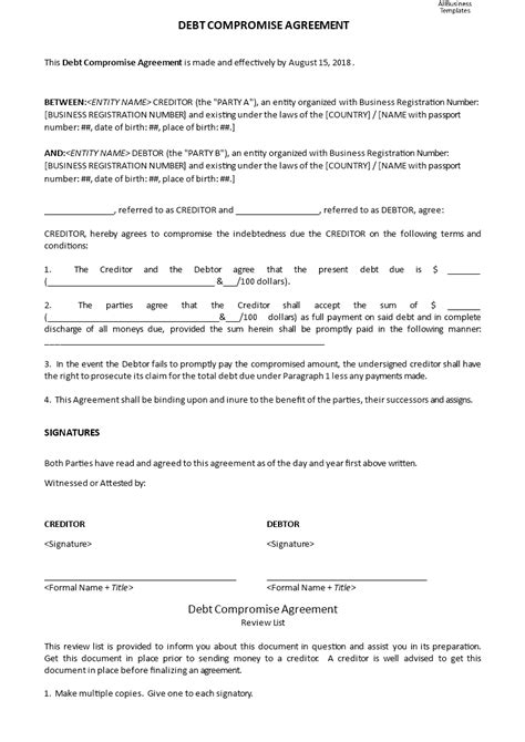 Debt Payment Agreement Template