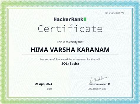Hima Varsha Karanam On Linkedin Sql Dataskills Hackerrank
