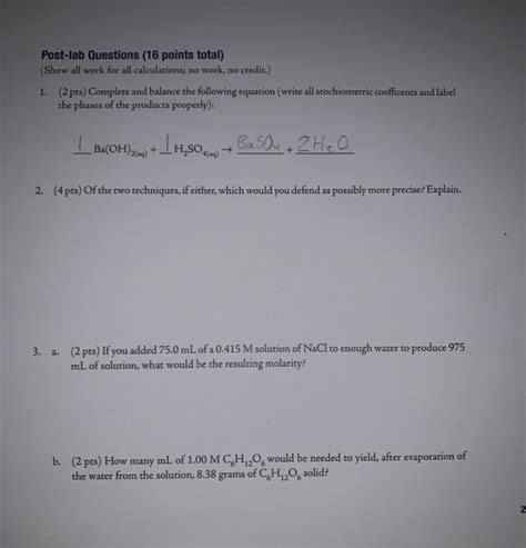 Solved Post Lab Questions 16 Points Total Show All Work