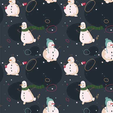 Premium Vector Vector Seamless Pattern Cute Snowmen On Dark Background