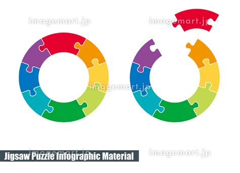 8色の色相環で構成された、円形のパズルのグラフィック素材、イラスト。インフォグラフィックス [240449025] イメージマート