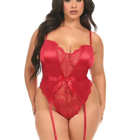Oh La La Cheri Teddy Satin And Stretch Lace Plus Size Red 1x Casamia