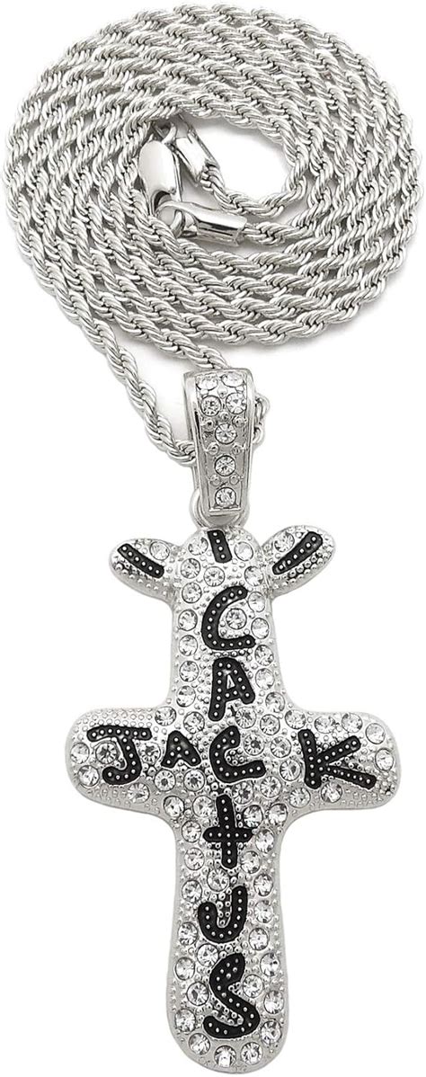 BLINGFACTORY Hip Hop Jewelry Iced White Gold Plated Cactus Cross