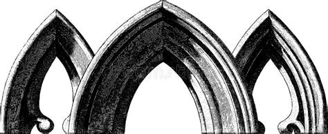 Antique Engraved Illustration Set Featuring Gothic Pointed Arches And Decorative Tref Designs
