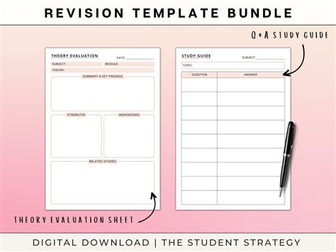Revision Template Bundle Printable Revision Sheets For Students Exam Prep Summary
