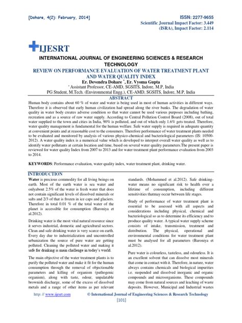 Review On Performance Evaluation Of Wate Pdf Water Pollution Water Quality