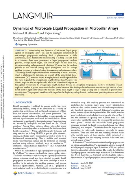 dynamics of microscale liquid propagation in micropillar arrays tj
