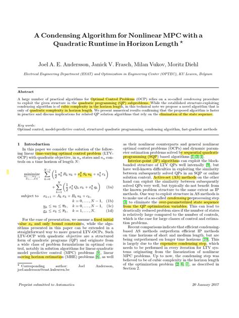 A Condensing Algorithm For Nonlinearmpc With A Quadratic Runtime In