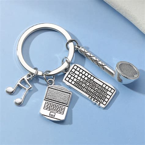 Game Keychain Computer Keyboard Earphone Music Note Key Ring Electronic Sports Key Chains For