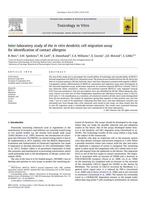 PDF Inter Laboratory Study Of The In Vitro Dendritic Cell Migration Assay For Identification