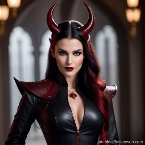 Tall Tiefling Woman With Black Horns With Dark Red Tips She Has Long