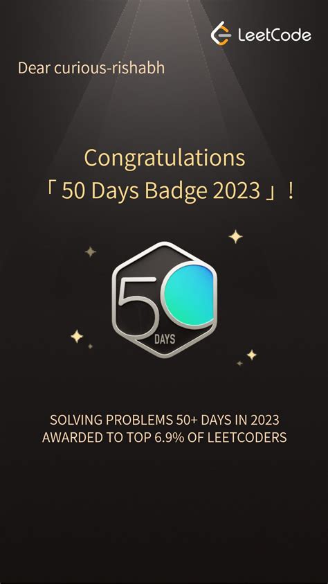 My 50 Day Coding Streak On Leetcode Rishabh Baghel 🇮🇳 Posted On The