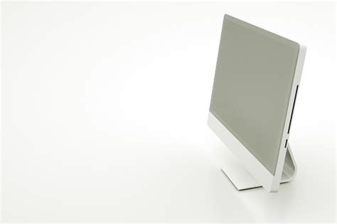 흰색 배경에 고립 된 빈 검은 화면으로 모노 블록 모니터 3d 일러스트레이션 컴퓨터에 대한 스톡 사진 및 기타 이미지 컴퓨터