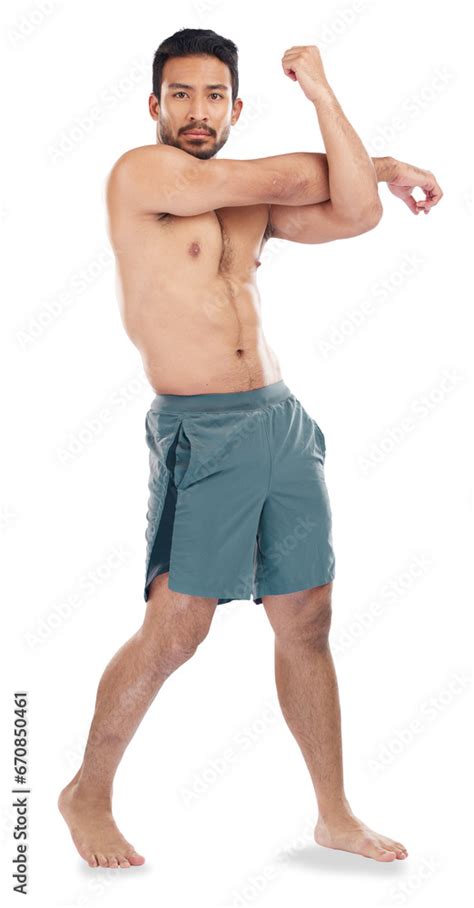 Man Stretching Arms And Fitness In Portrait Workout And Athlete In